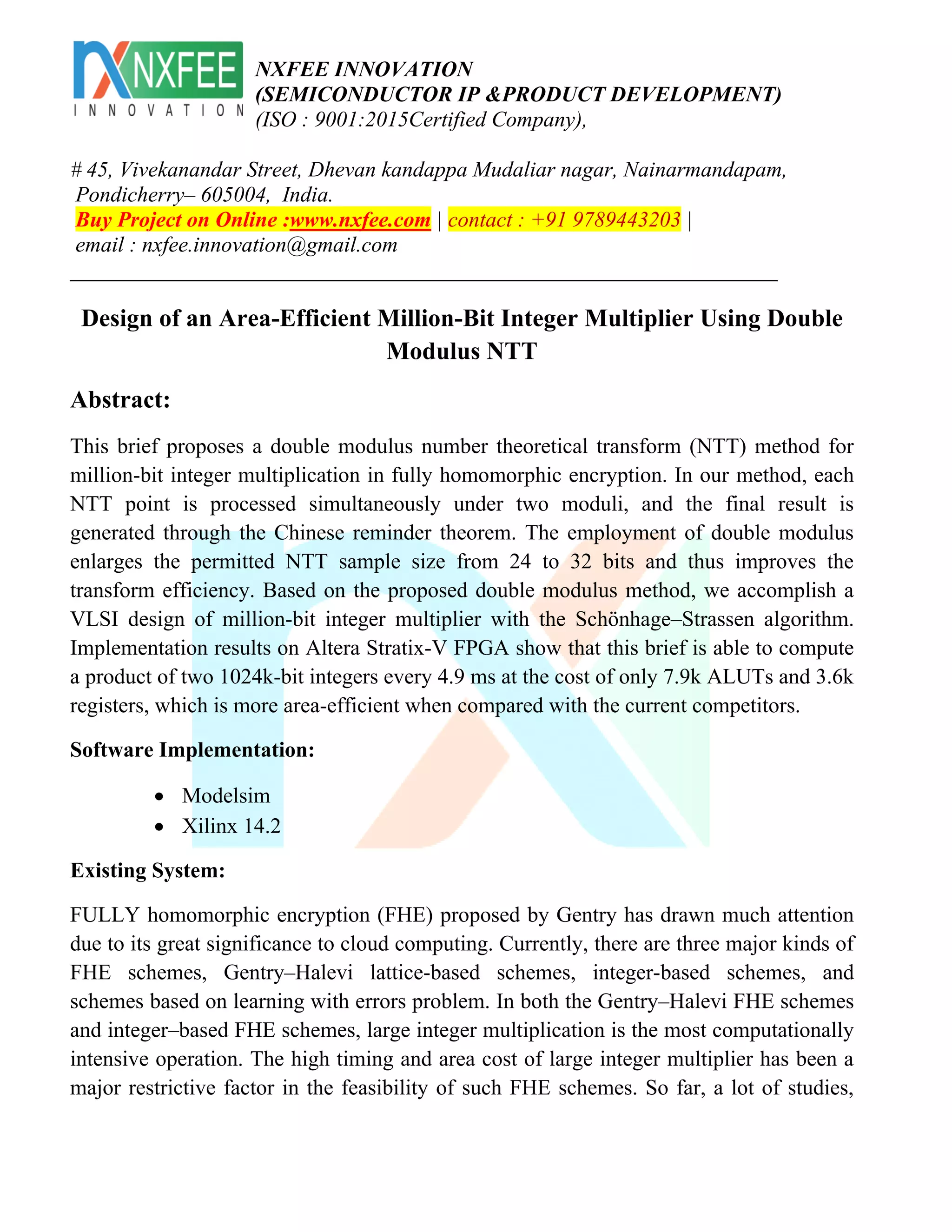 Design Of An Area Efficient Million Bit Integer Multiplier Using Double