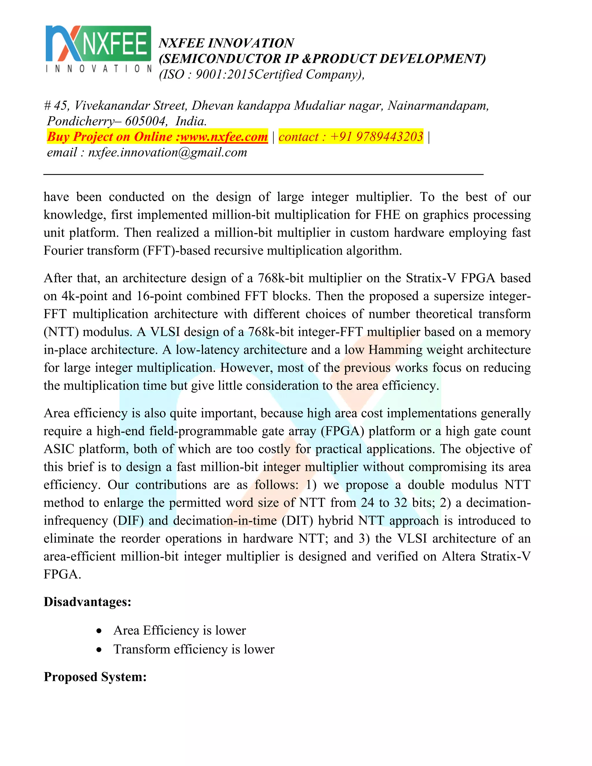 Design Of An Area Efficient Million Bit Integer Multiplier Using Double Modulus Ntt Pdf