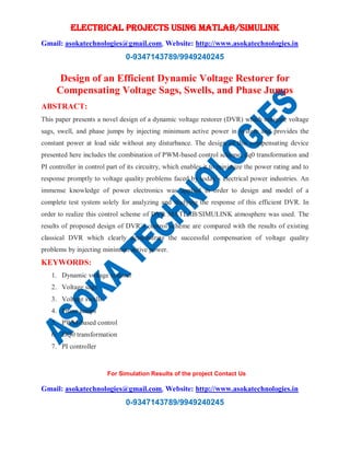 Design of an Efficient Dynamic Voltage Restorer for Compensating Voltage Sags, Swells, and Phase ...