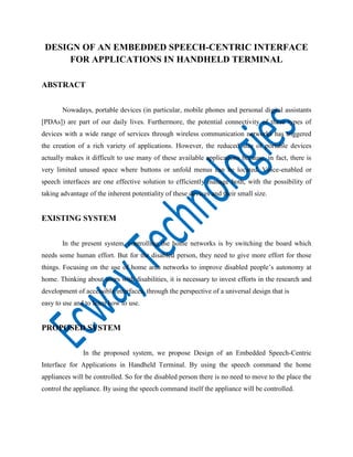 Design of an embedded speech centric interface for applications in handheld terminal | PDF