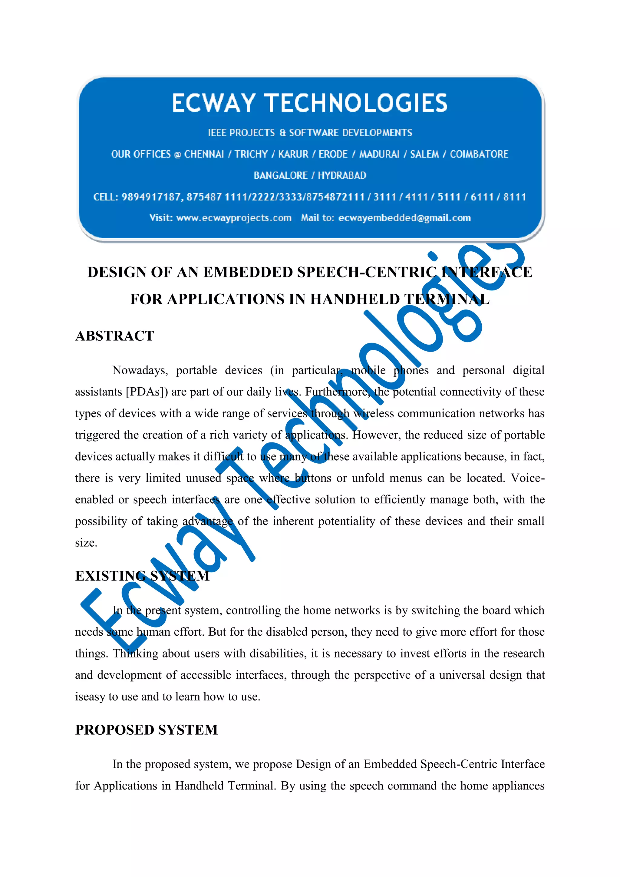 Design of an embedded speech centric interface for applications in ...