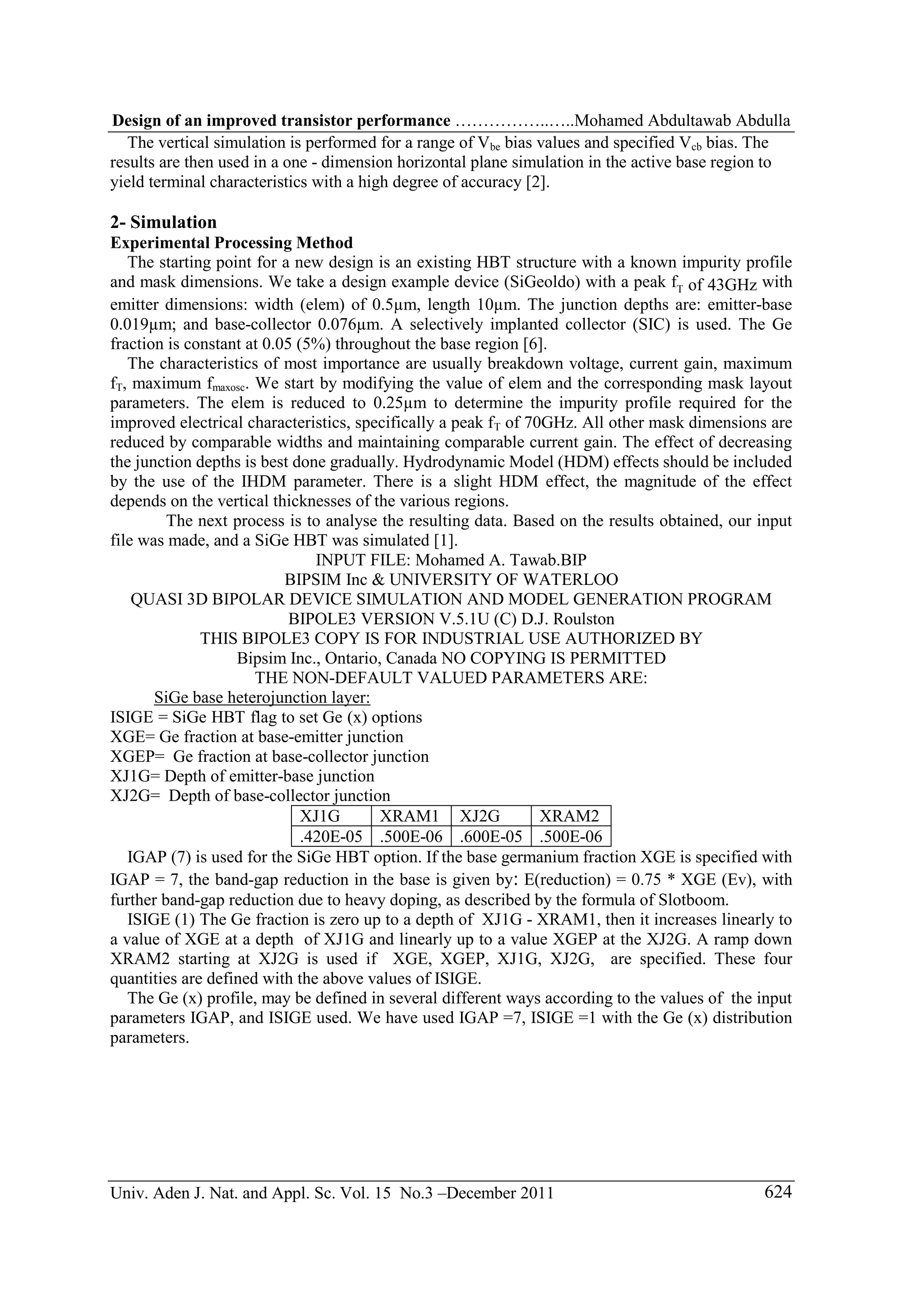 Design of an improved transistor performance for rf application using bipole3 | PDF