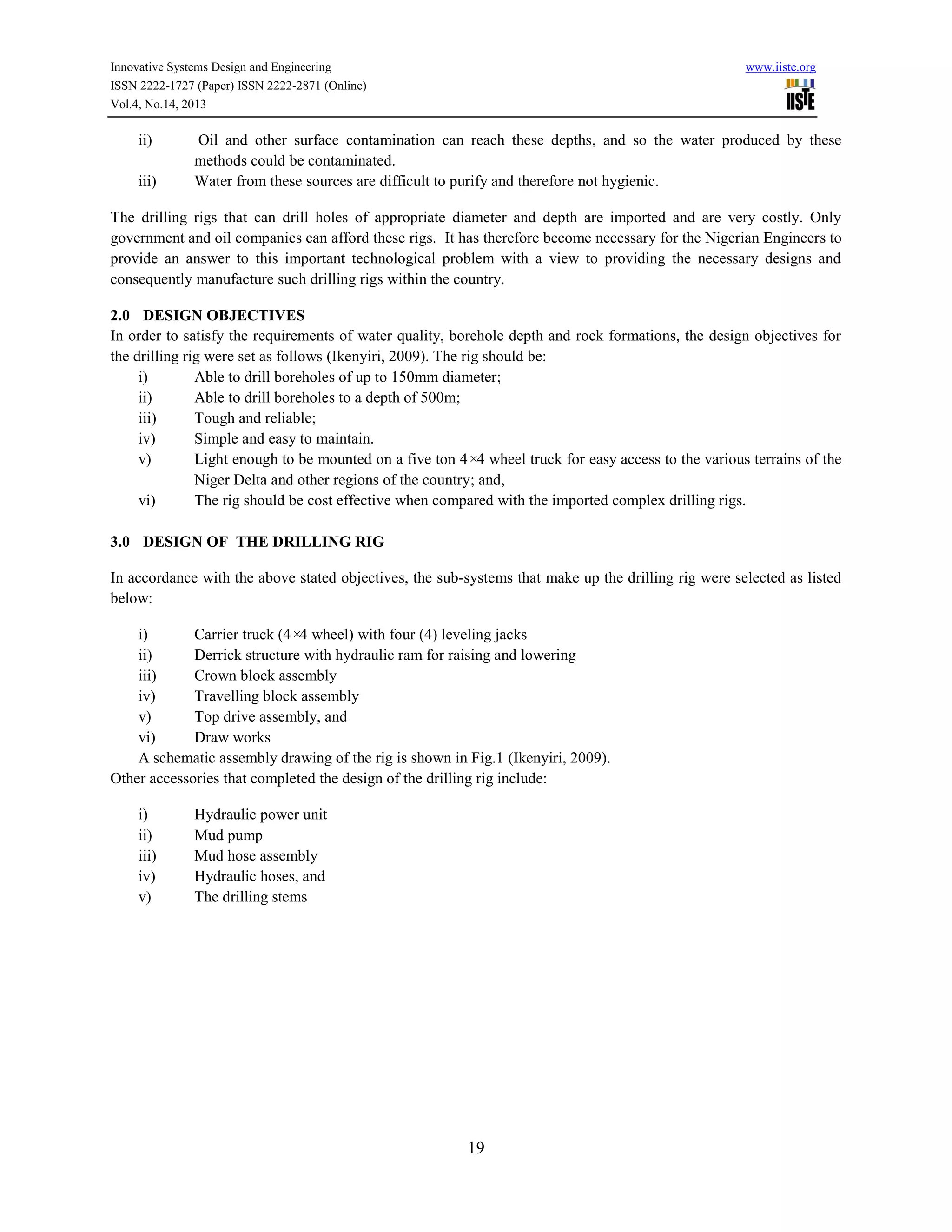 Design of a portable hydraulic water borehole drilling rig | PDF