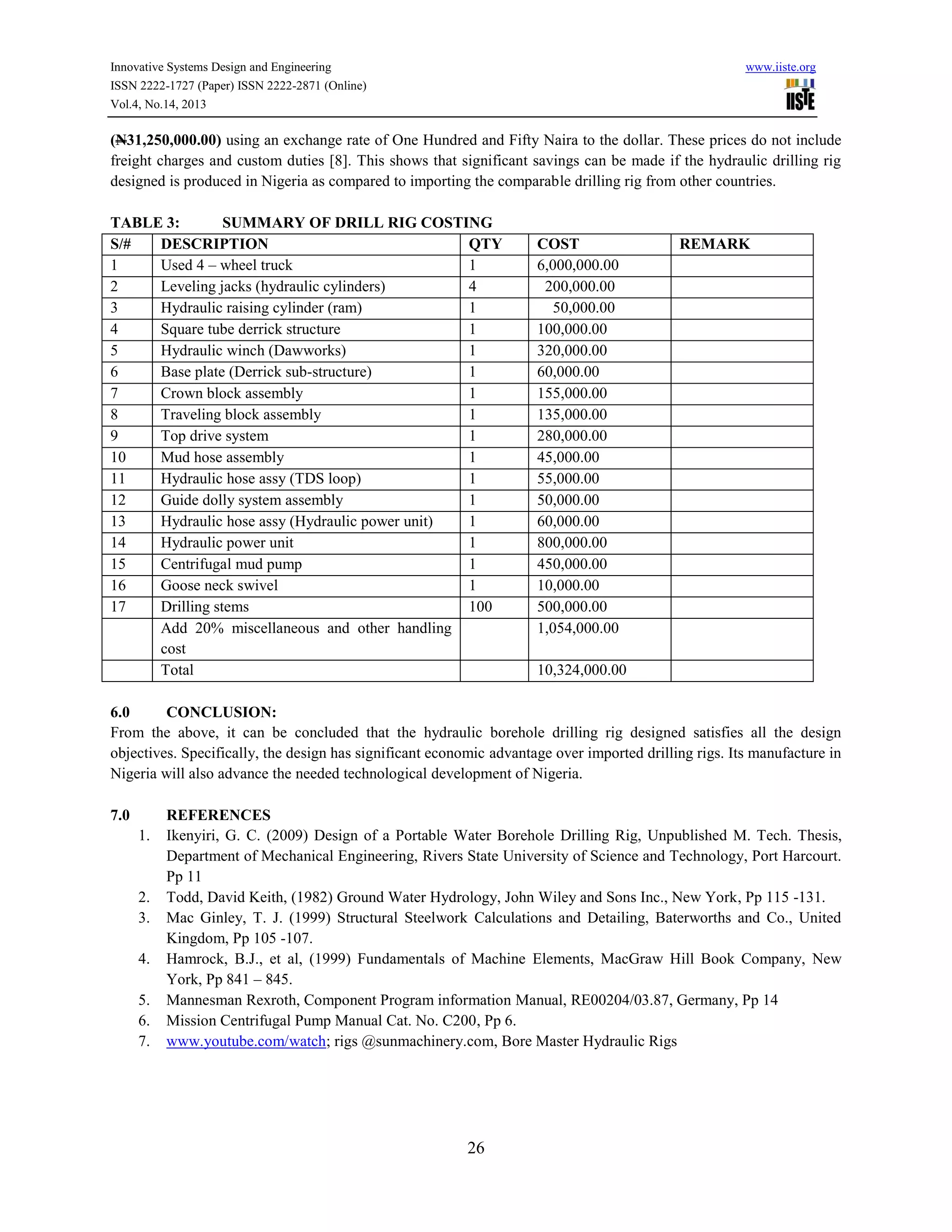 Design of a portable hydraulic water borehole drilling rig | PDF