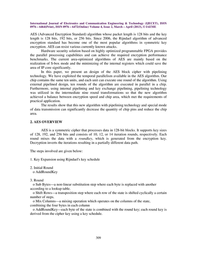 Design of area optimized aes encryption core using pipelining technology | PDF