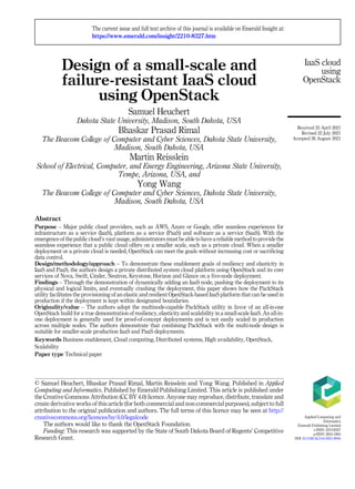 Design of a small scale and failure-resistent iaa s cloud using ...