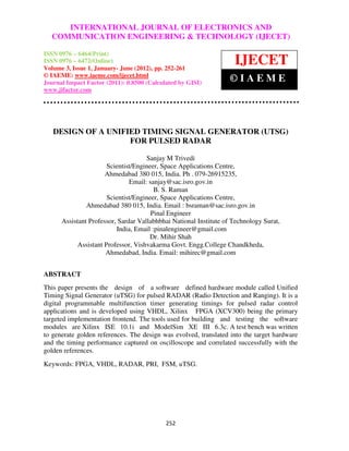 Design of a unified timing signal generator (utsg) for pulsed radar | PDF
