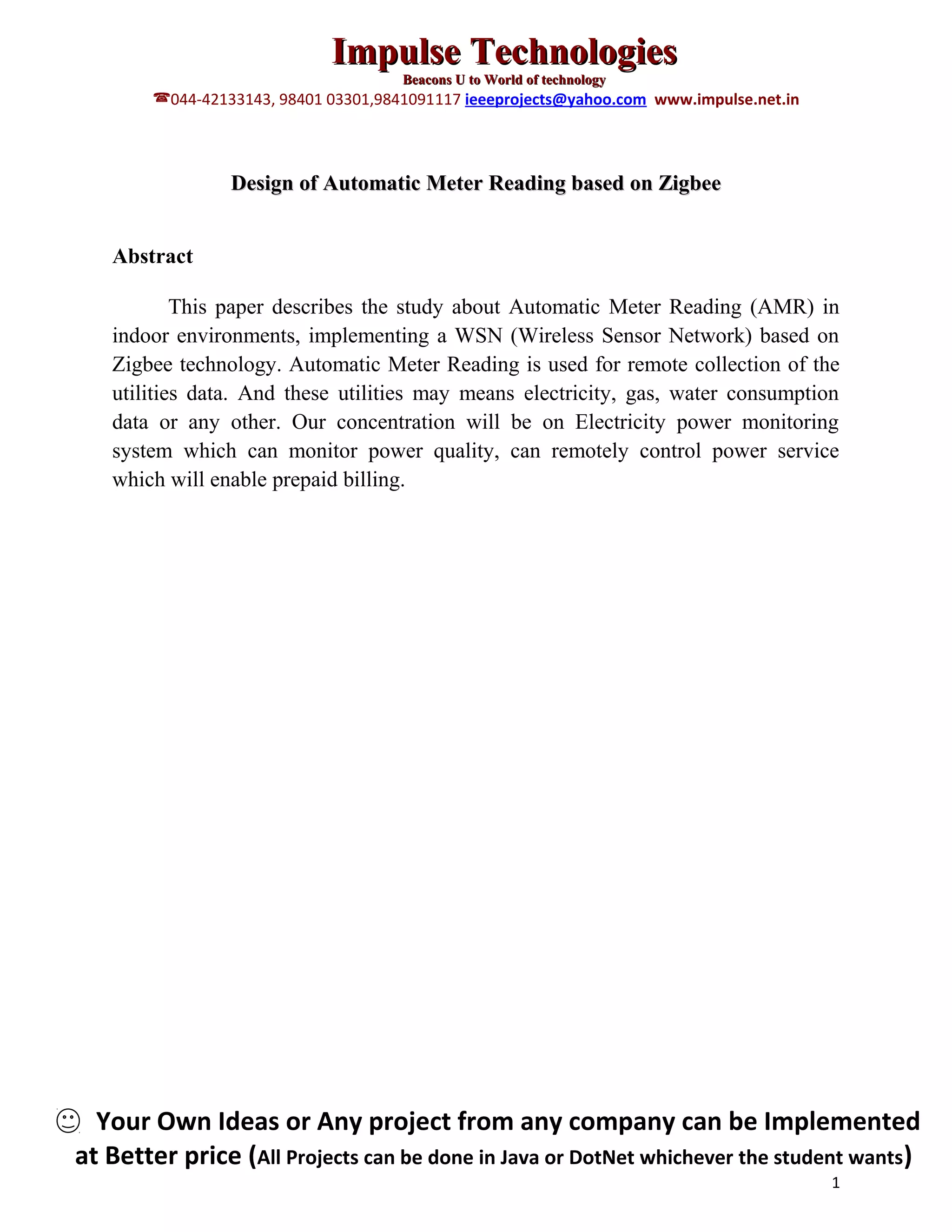 Design of automatic meter reading based on zigbee | PDF