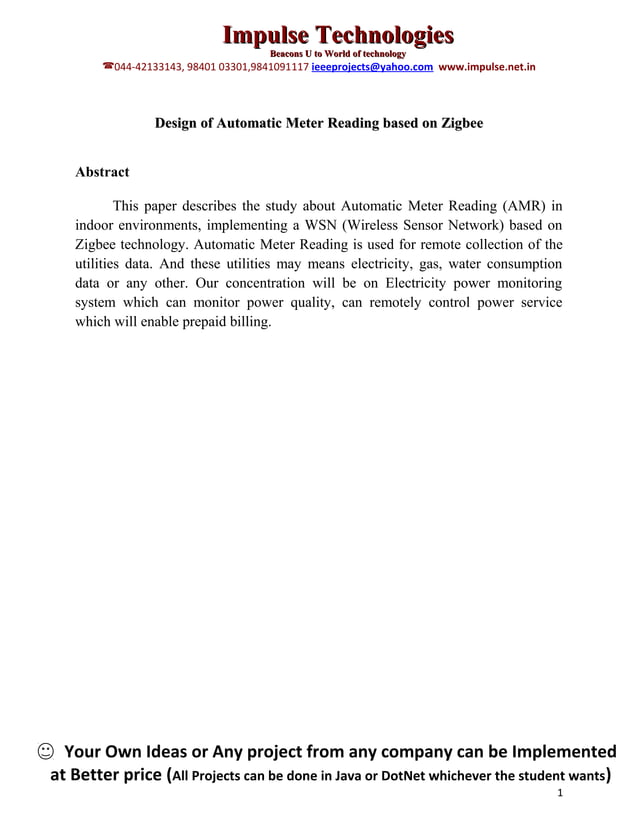 Design of automatic meter reading based on zigbee | DOC