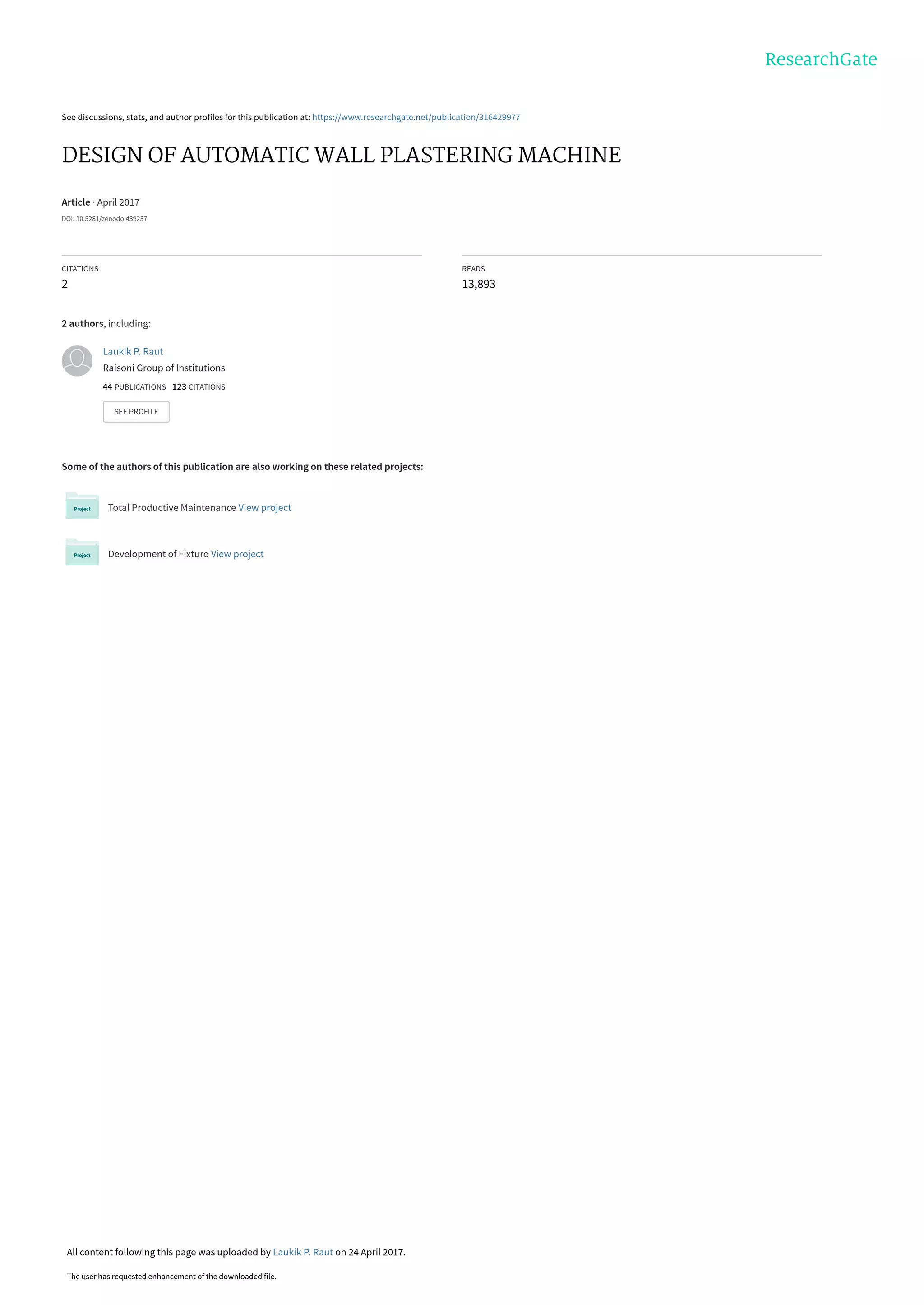 Design of automatic wall plastering machine | PDF