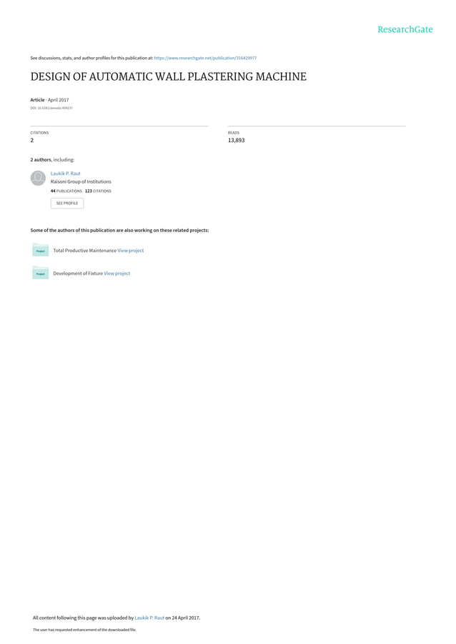 Design of automatic wall plastering machine | PDF