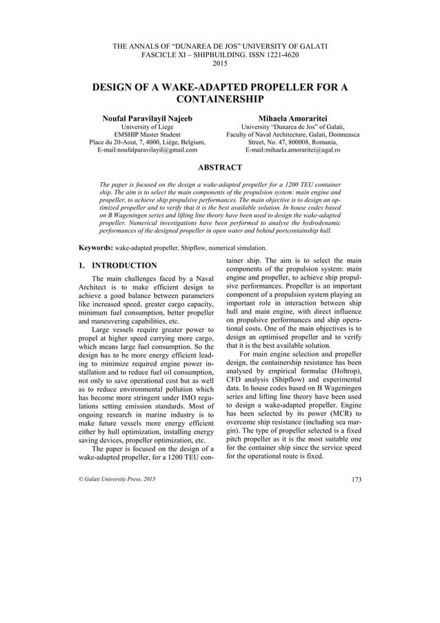 Design of a wake adapted propeller for a containership | PDF