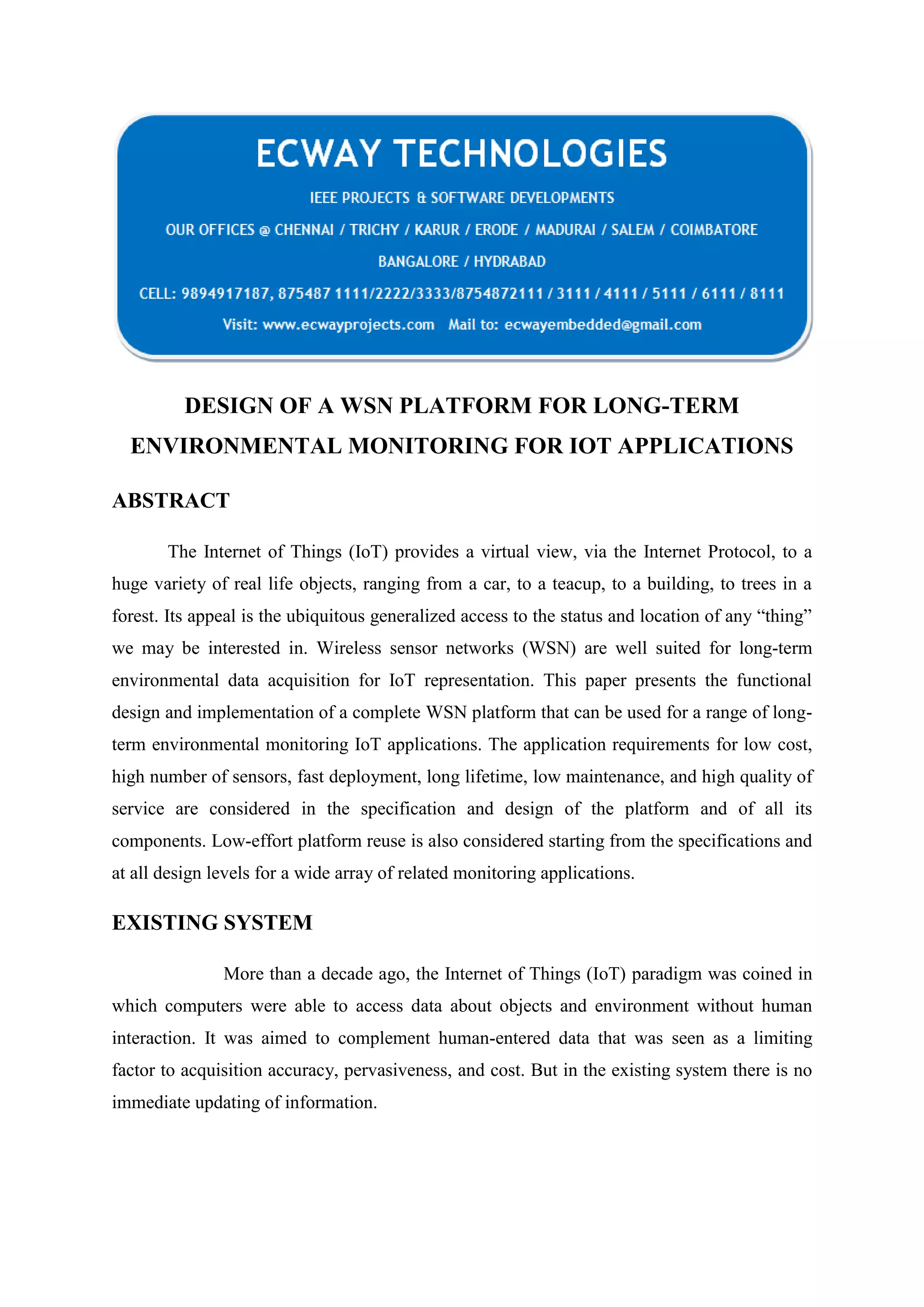 Design of a wsn platform for long term environmental monitoring for iot applications | PDF