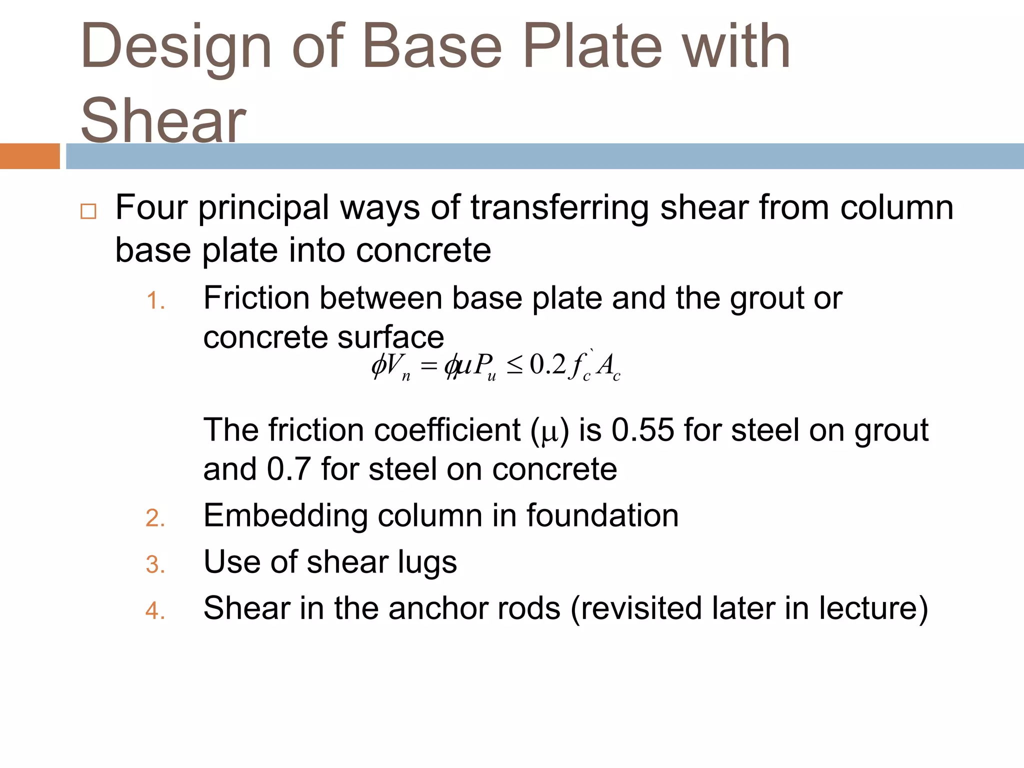 Design of column base plates anchor bolt | PPTX