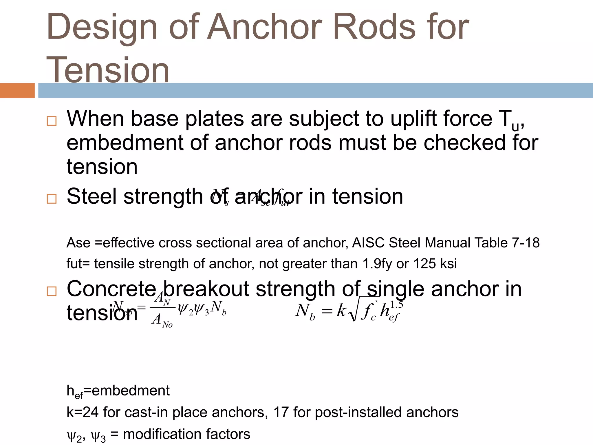 Design of column base plates anchor bolt | PPTX