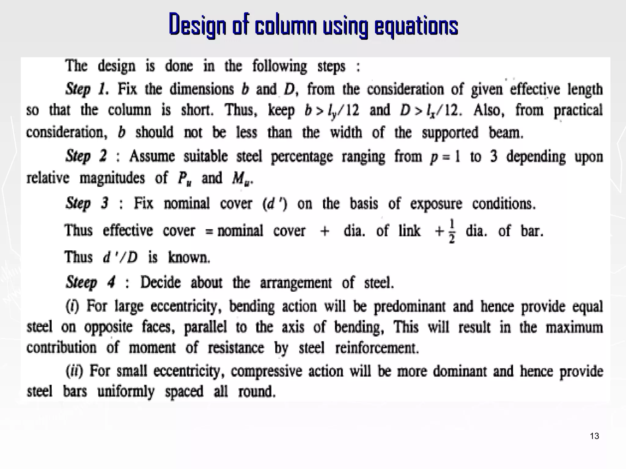 Design of columns uniaxial load as per IS 456-2000 | PPT
