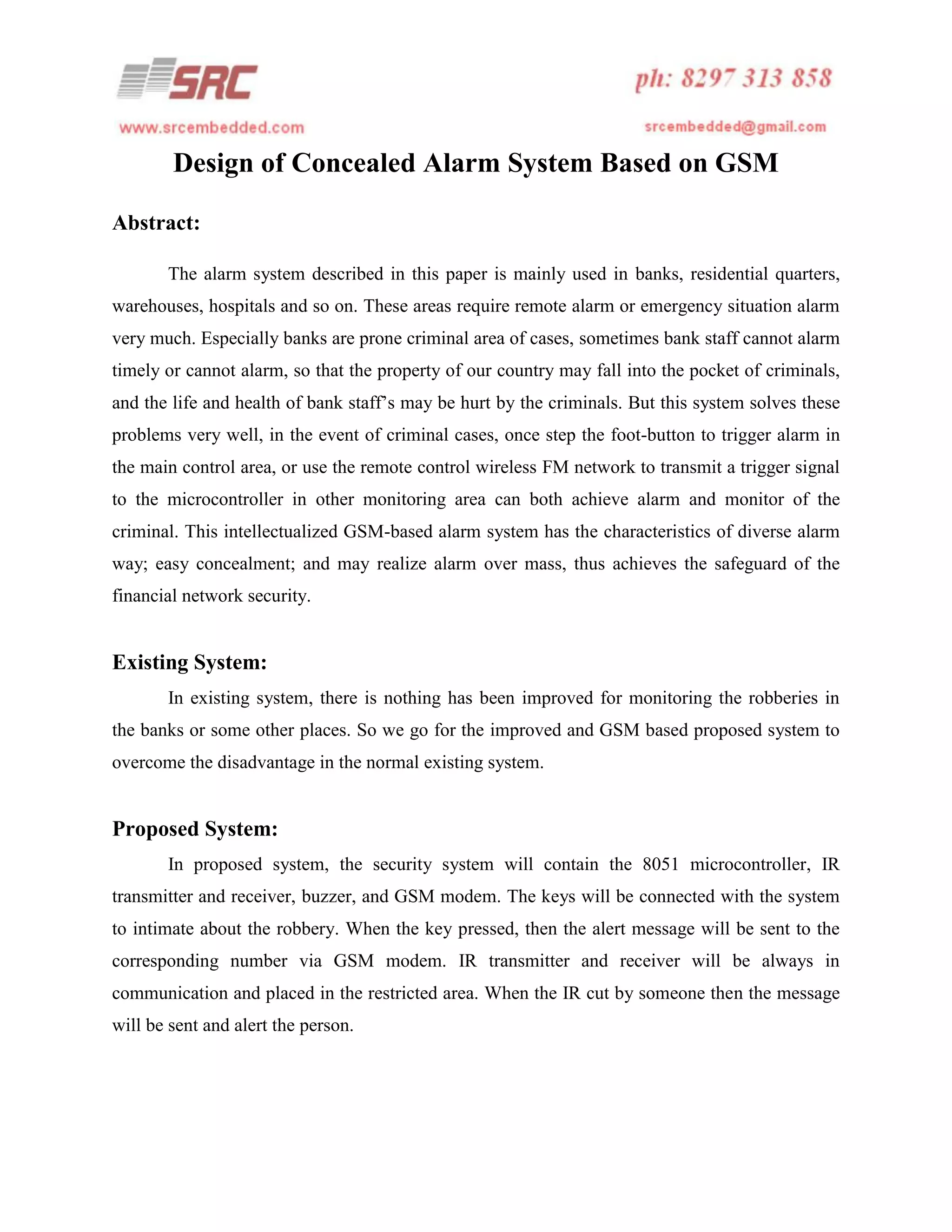 Design of concealed alarm system based on gsm | PDF