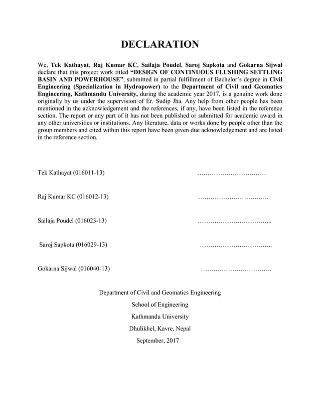 Design of continuous flushing settling basin and powerhouse | PDF