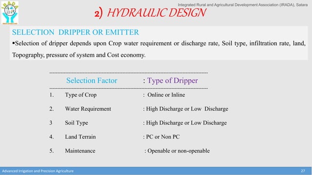 Design of drip irrigation system | PPTX | Agriculture | Industries