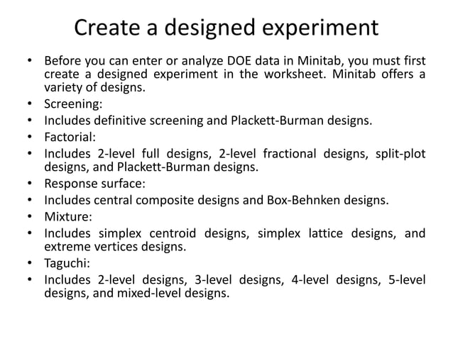 Design of experiments BY Minitab | PPTX | Logistics | Business