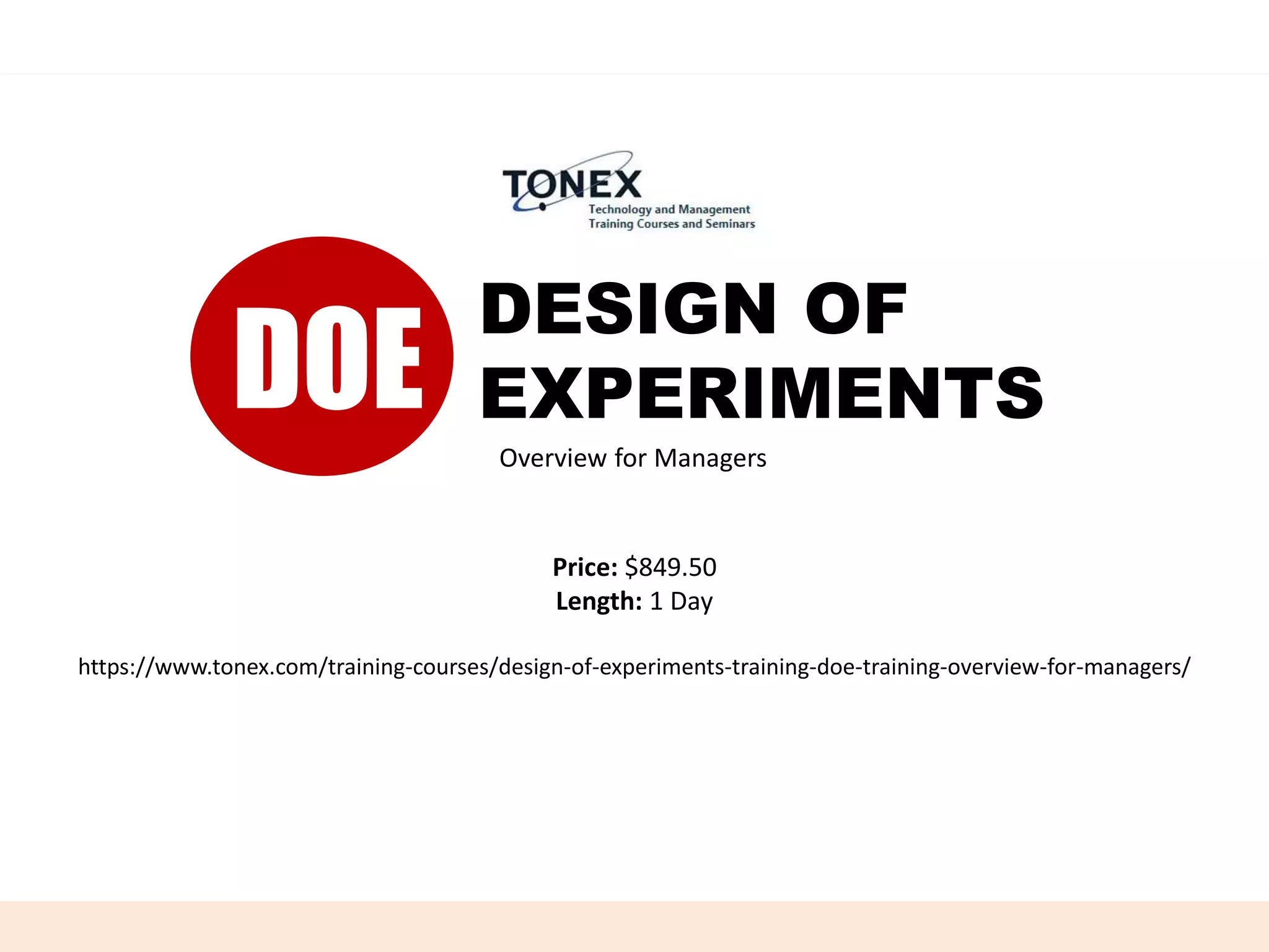 Design of Experiments (DOE) - Training for Managers | PPTX