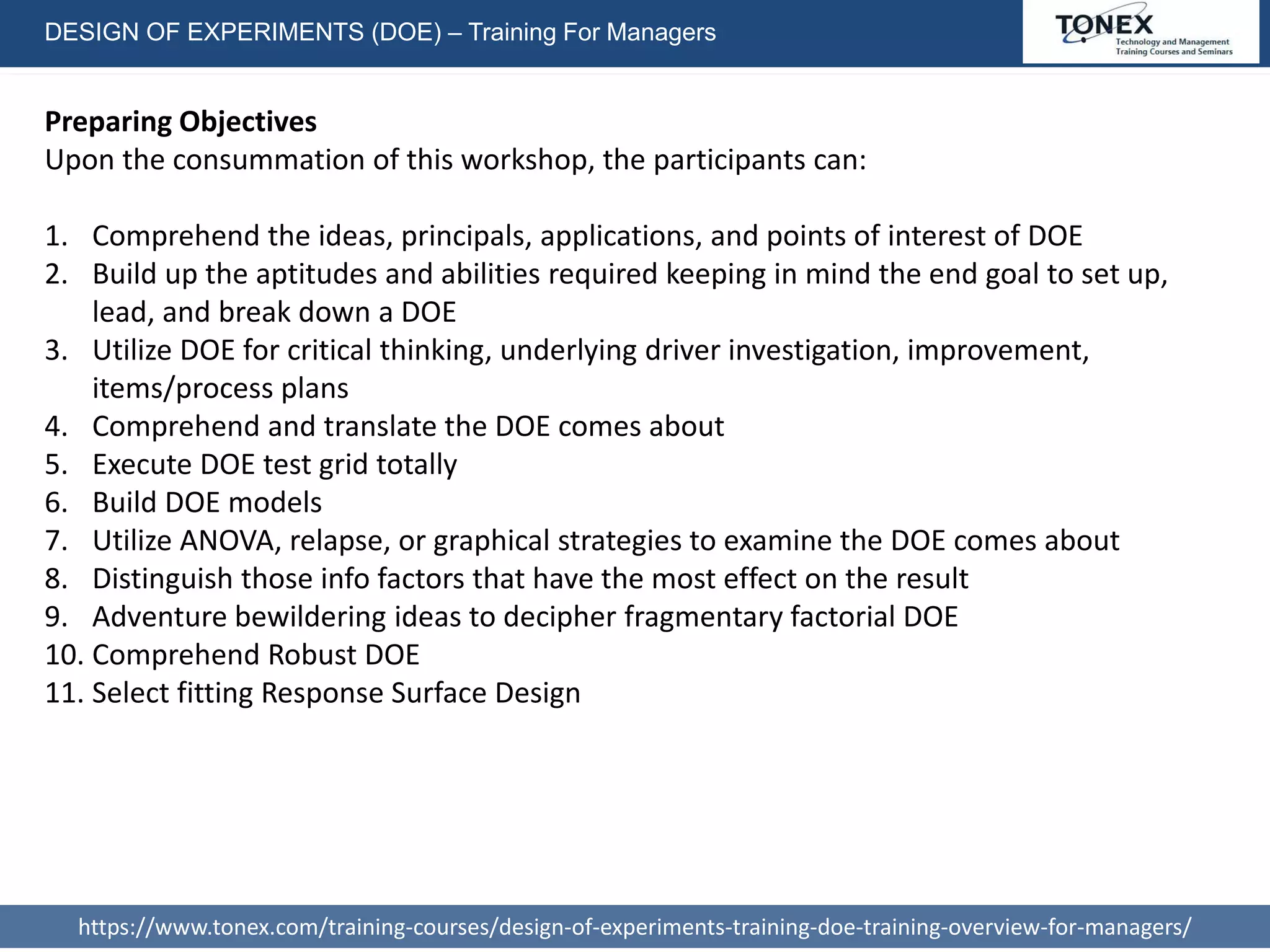 Design of Experiments (DOE) - Training for Managers | PPTX
