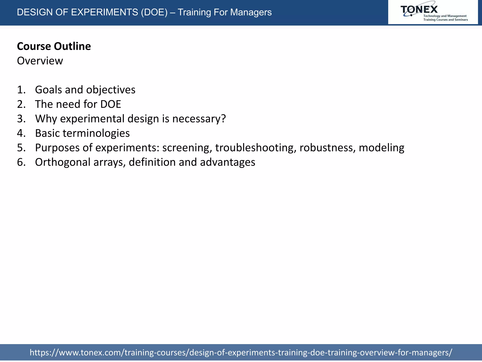 Design of Experiments (DOE) - Training for Managers | PPTX