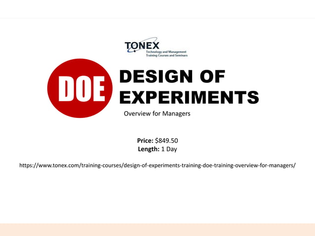 Design of Experiments (DOE) - Training for Managers | PPTX