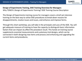 Design of Experiments (DOE) - Training for Managers | PPTX