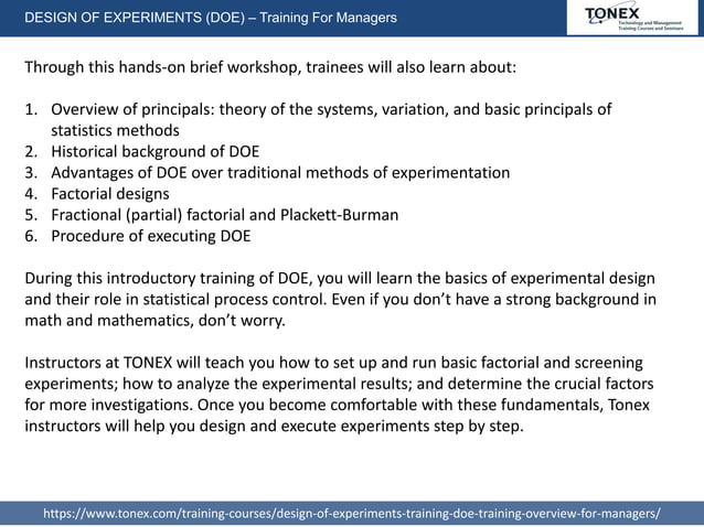 Design of Experiments (DOE) - Training for Managers | PPTX
