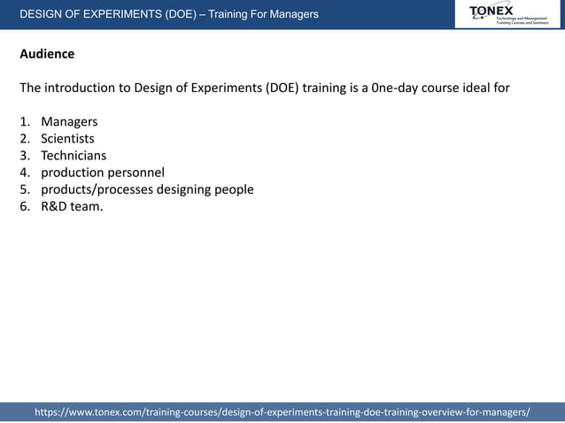Design of Experiments (DOE) - Training for Managers | PPTX