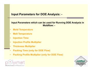 Design of experiments using Moldflow Analysis. | PDF