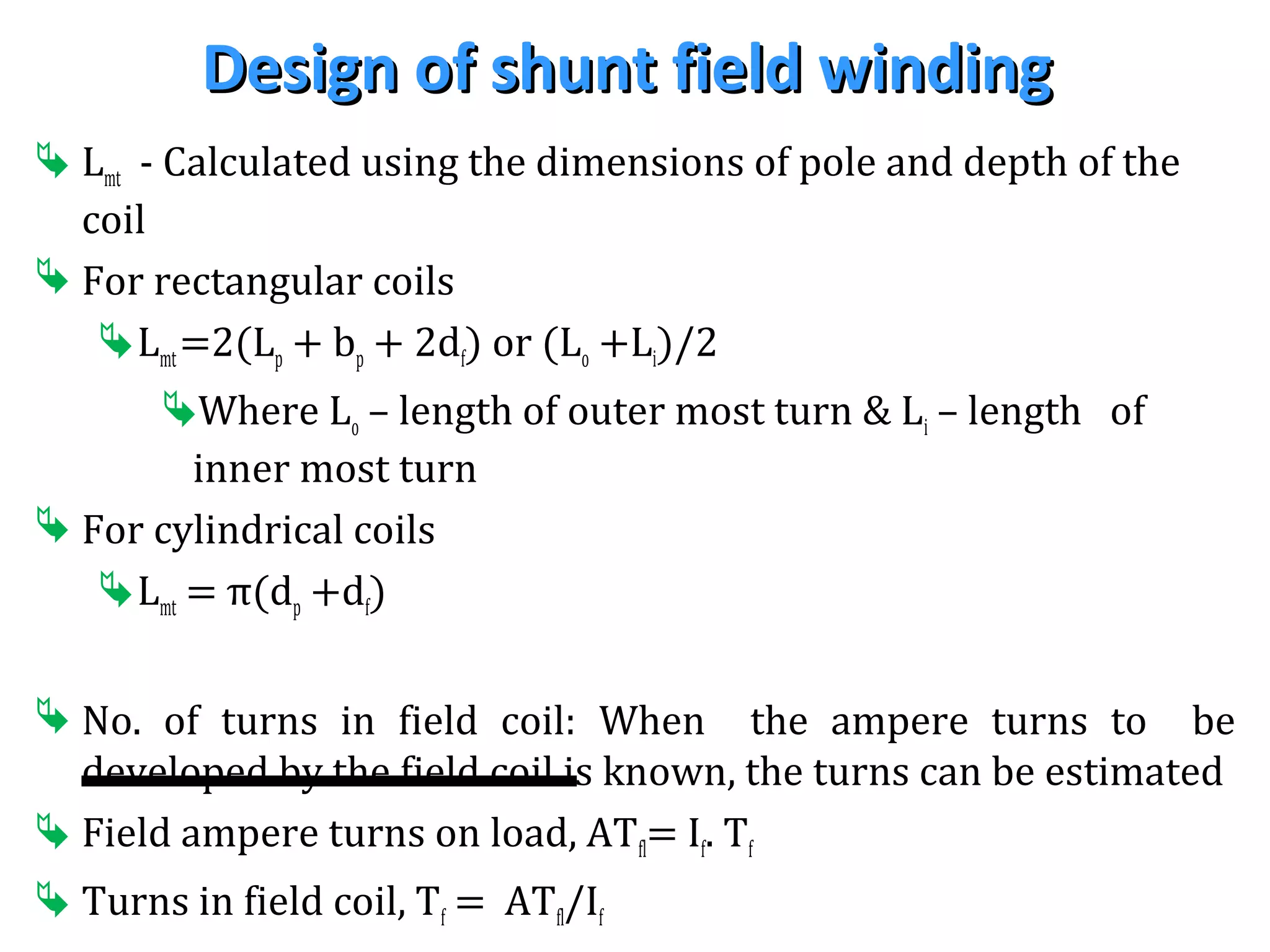 Design of field winding of shunt motor | PPT