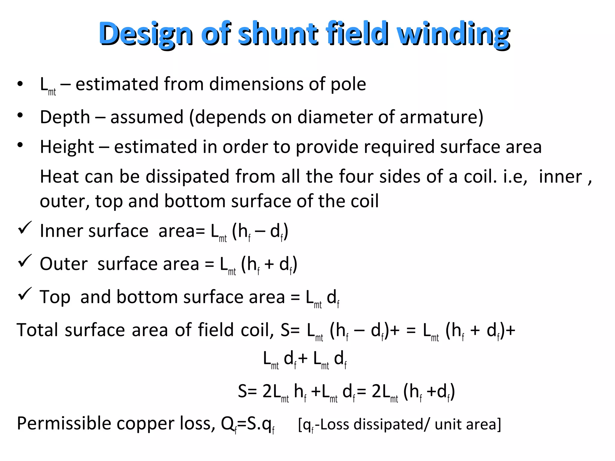 Design of field winding of shunt motor | PPT