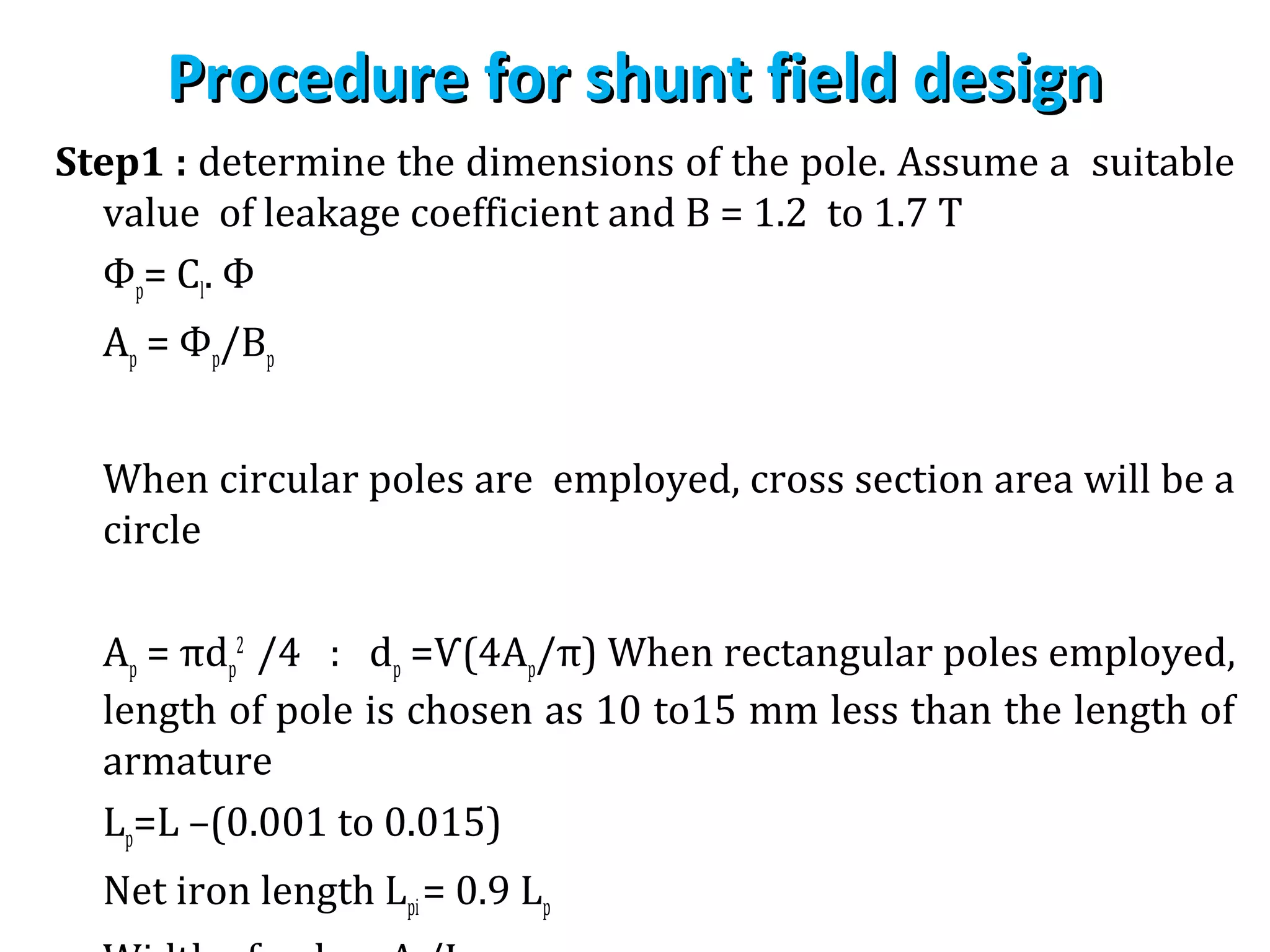 Design of field winding of shunt motor | PPT