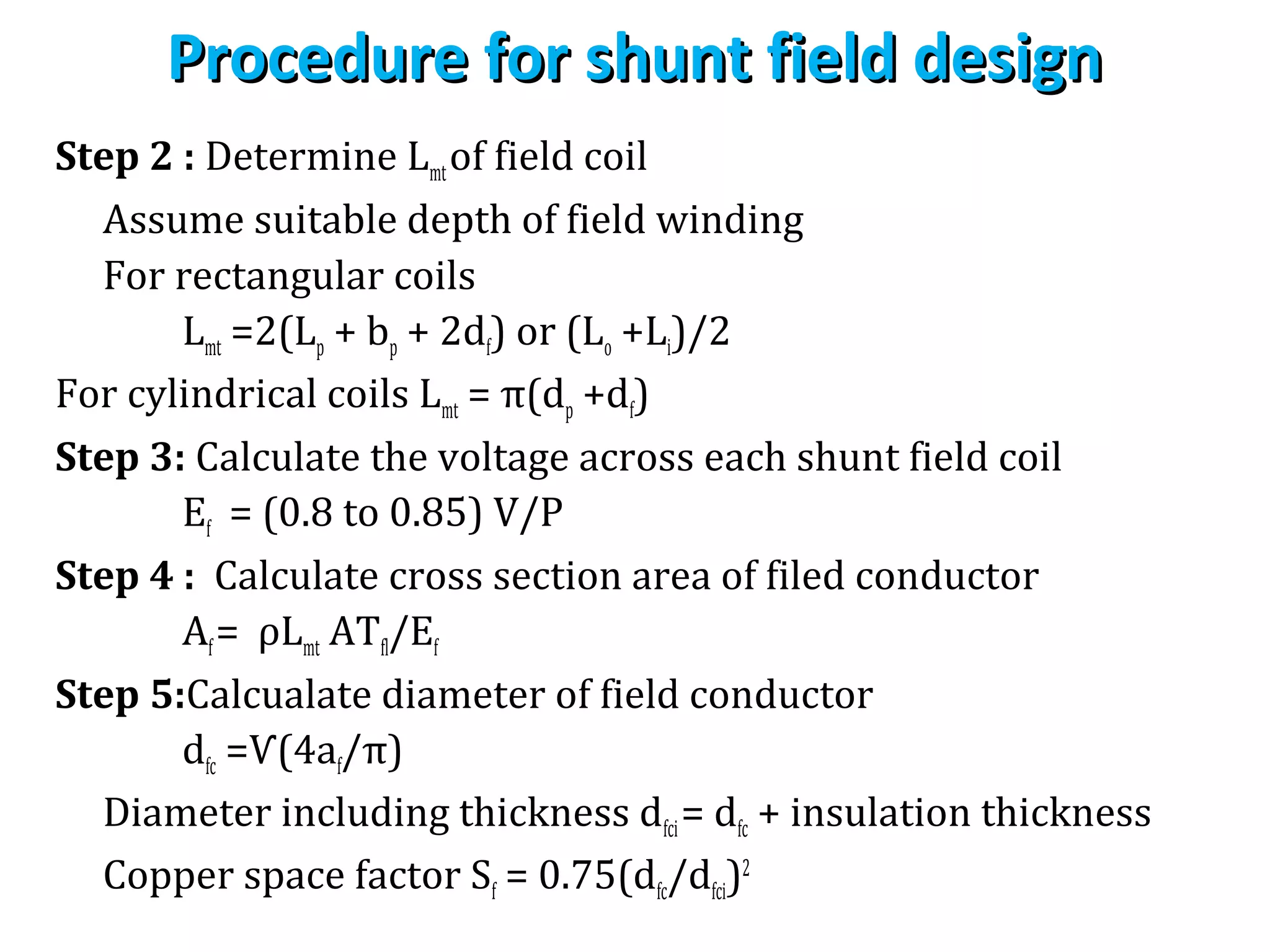 Design of field winding of shunt motor | PPT