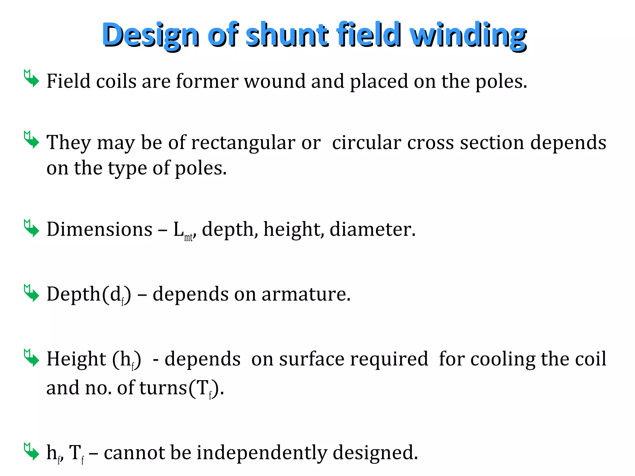 Design of field winding of shunt motor | PPT