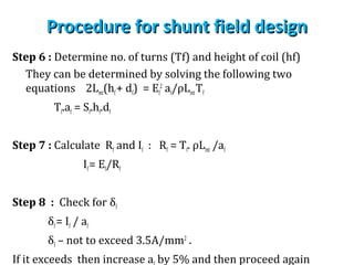 Design of field winding of shunt motor | PPT