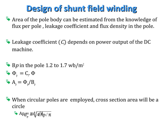 Design of field winding of shunt motor | PPT
