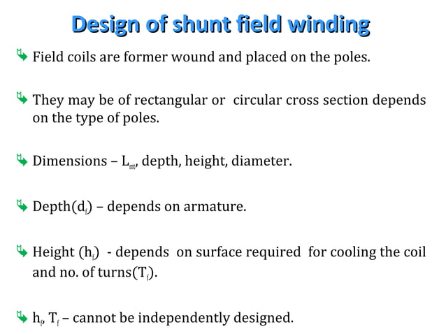 Design of field winding of shunt motor | PPT