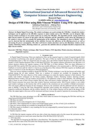 Design of fir filter using rife vincent window using ffd algorithm | PDF