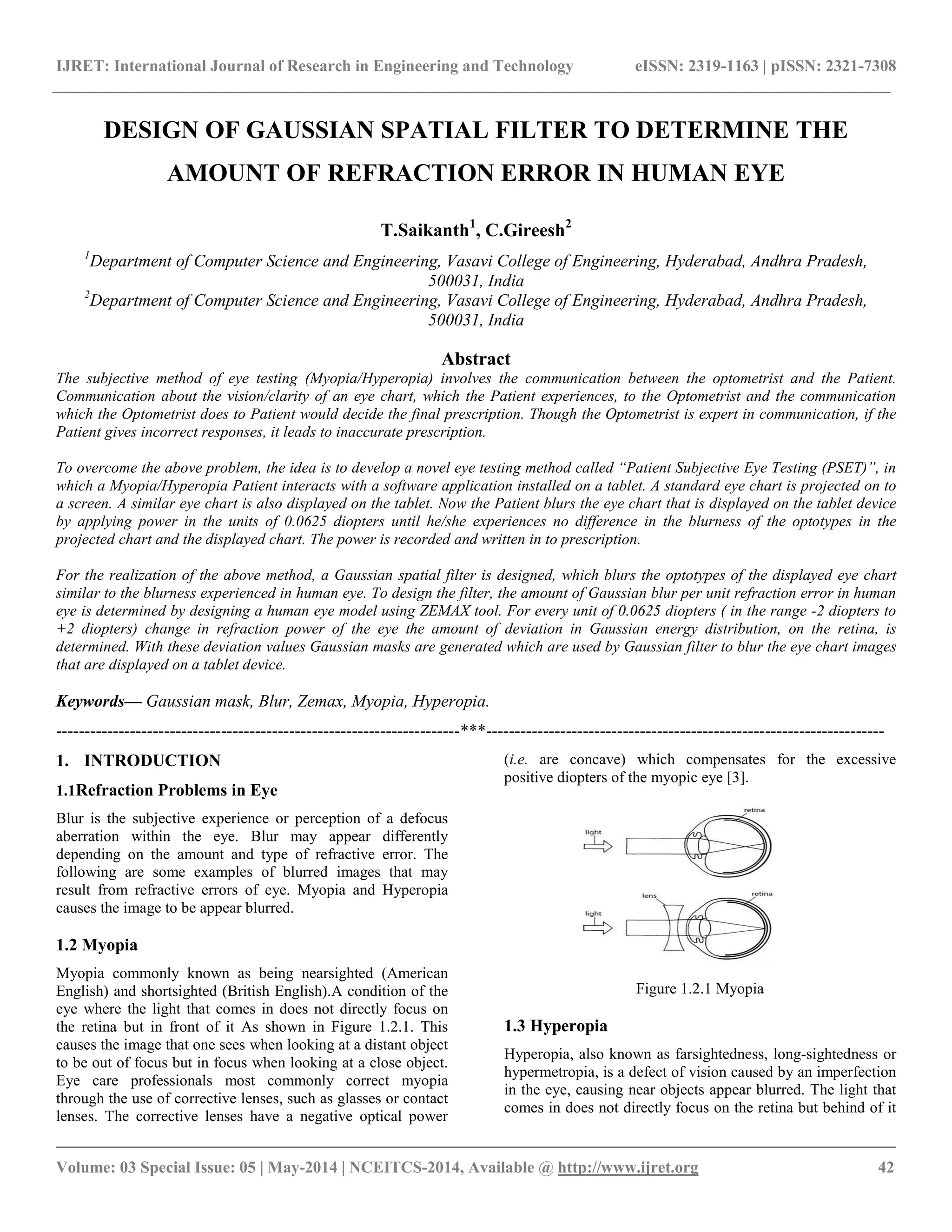 Design Of Gaussian Spatial Filter To Determine The Amount Of Refraction