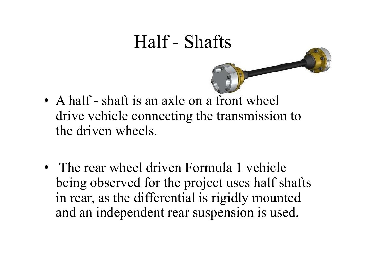 Design of half shaft and wheel hub assembly for racing car