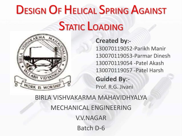 Design of helical spring against static loading | PPTX | Physics | Science