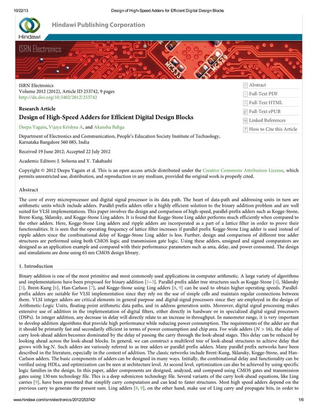 Design of high speed adders for efficient digital design blocks | PDF | Programming Languages ...