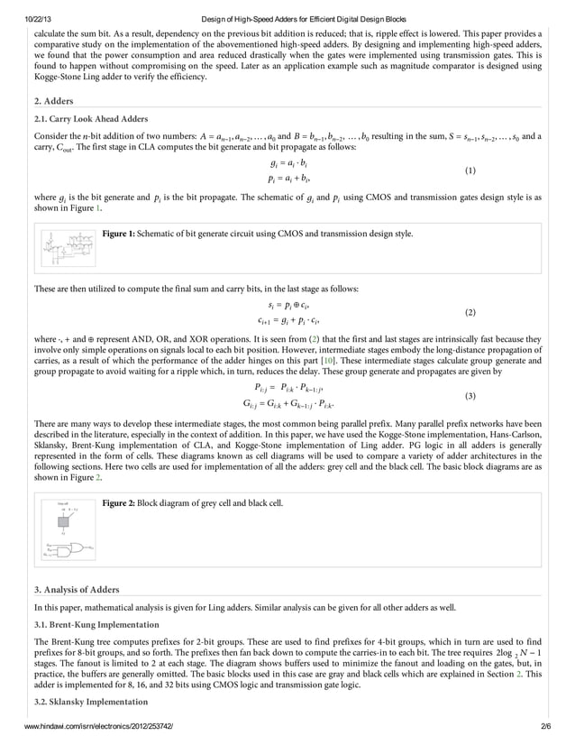 Design of high speed adders for efficient digital design blocks | PDF ...