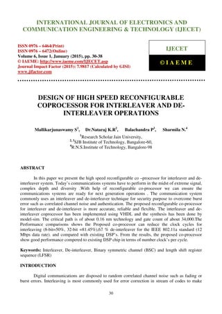 Design of high speed reconfigurable coprocessor for interleaver and de interleaver operations | PDF