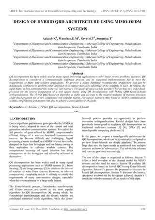 Design of hybrid qrd architecture using mimo ofdm systems | PDF