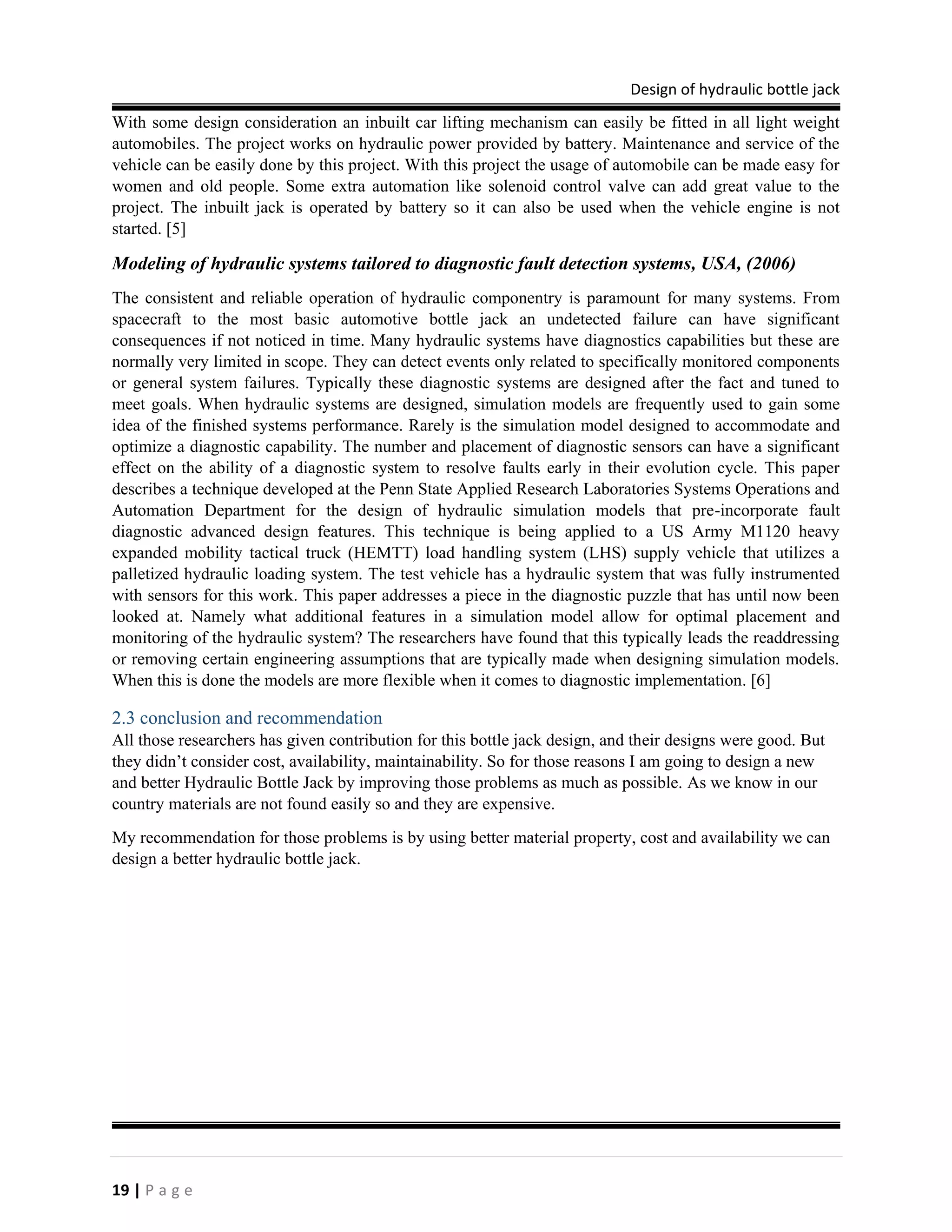 Design of hydraulic bottle jack | PDF