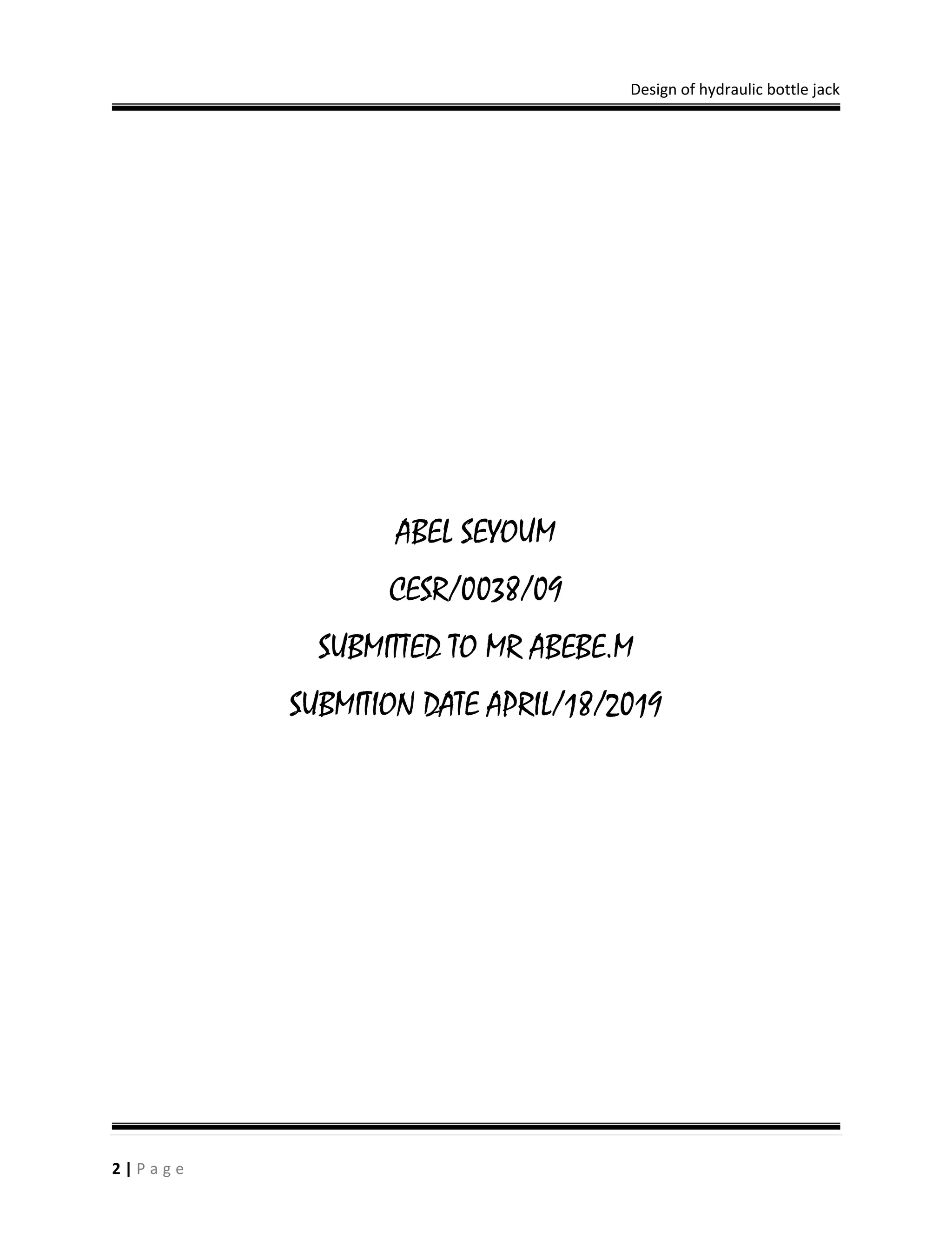 Design of hydraulic bottle jack | PDF